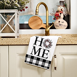 ARKENY Christmas Dish Towels for Christmas Decor Black Buffalo Plaid Kitchen Towels 18x26 Inch Xmas Wreath Snow Washcloths Seasonal Noel Red Truck Home Hand Towel for Cooking Set of 2