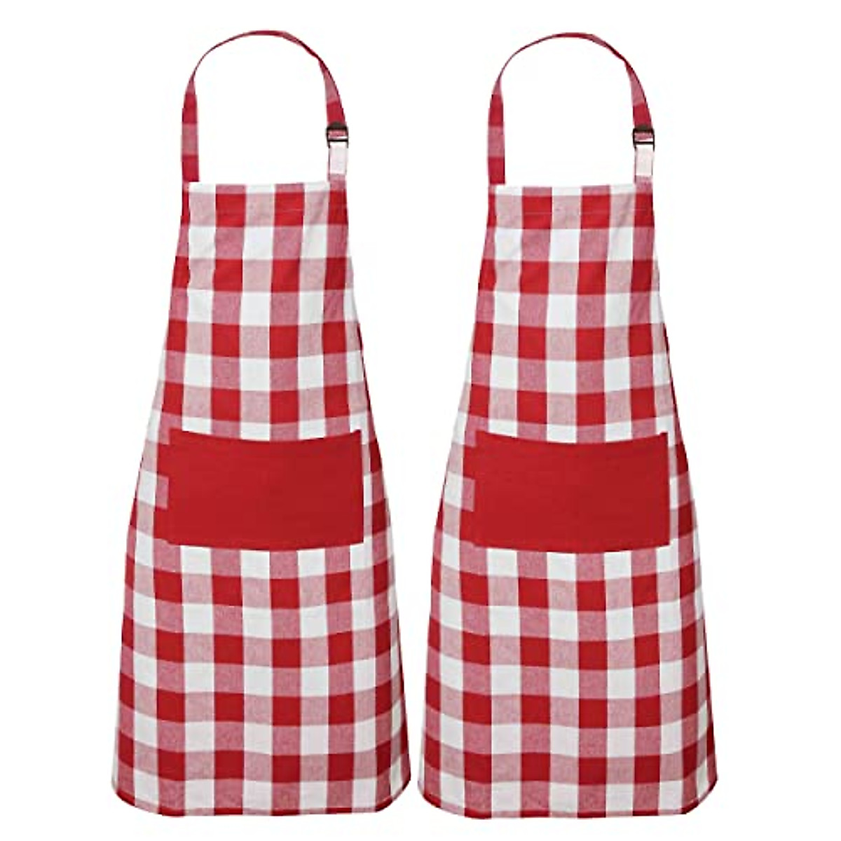 WHITEWRAP Bib Apron with 2 pockets | 2-Pack | 35”x28” with Adjustable Neck | Red and White Checked | Unisex Apron Long Ties | Commercial Apron for Cooking, Chef and Restaurant| Kitchen BBQ Painting