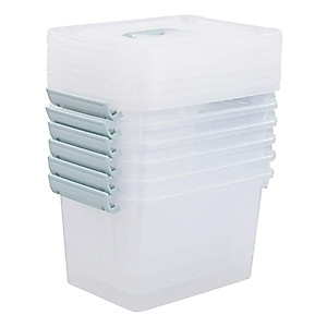 Pekky Plastic Storage Bin with Handle, Clear Latching Tote, 6 Quart, 6 Packs