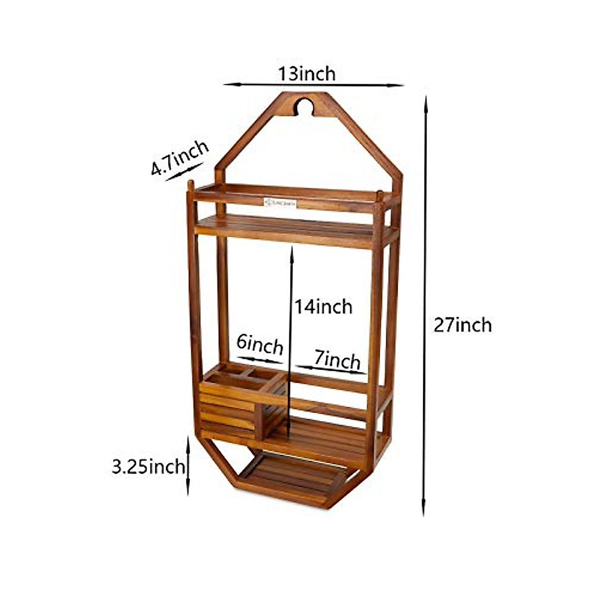TeakCraft Teak Shower Caddy, Shower Organizer For Bathroom, Non Slip, Indoor and Outdoor, Hanging Shower Organizer, Showerhead, 3 Shelf, The Thoren