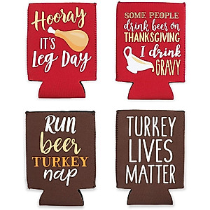 12 oz Thanksgiving Neoprene Can Cooler Sleeves for Soda, Beer, Beverages (12 Pack)