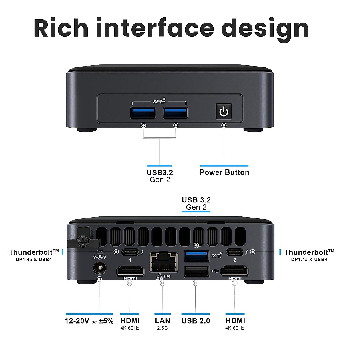 Intel NUC 11 Pro Slim Kit, 11th Gen, Core i7-1165G7, 64 GB DDR4 RAM, 1 TB SSD, RJ-45, WiFi-6,Bluetooth, HDMI, Windows 11 Pro, Mini PC + NPO Cord