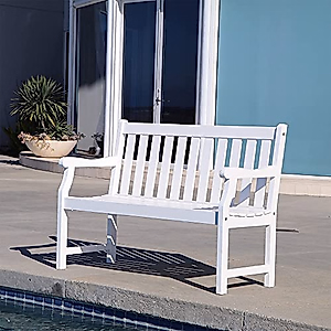 Vifah V1627 Atlantic Painted 5Ft Baltic White Acacia Wooden Bench for 3 Seater in Entry Way, Porch, Balcony, Deck, Garden, Patio, Backyard, Outdoor Seating, 550 lbs Capacity