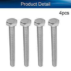 Bettomshin 4Pcs M10 x 100mm Hex Bolts, 304 Stainless Steel 1.5mm Thread Pitch Fully Threaded Metric Hex Head Screw Bolts, Hexagon Screw Bolt, Hex Tap Bolts, Silver (Overall Size 105.5x17x17mm)