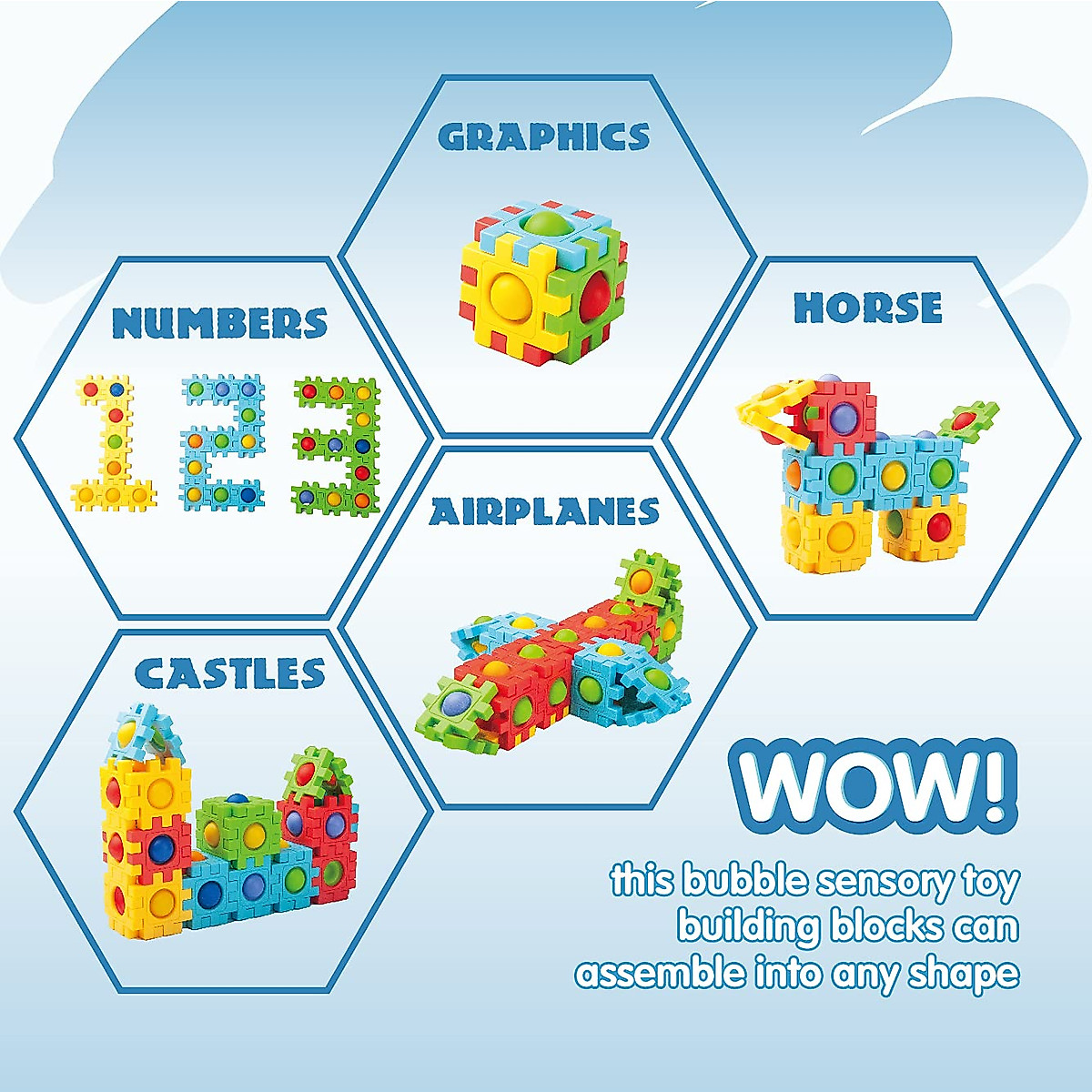 Push Bubble Fidget Toys,Building Blocks Play Set,Puzzle Game with Popping Sound Silicone Sensory Toy,Anxiety Stress Reliever,Brain Teaser Fidget Toys for Kids Teens Adults Autism ADHD (48PCS)