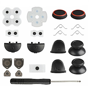 SaiDian 1Set Silicone Conductive Rubber Pad Joystick Thumb Sticks Replacement Kit L1 R1 L2 R2 Button Thumbsticks Repair Tools Kit for PS4 Controller