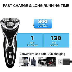 MAX-T Men Electric Razor, Rechargeable Wet & Dry Rotary Electric Shaver for Men (Black)