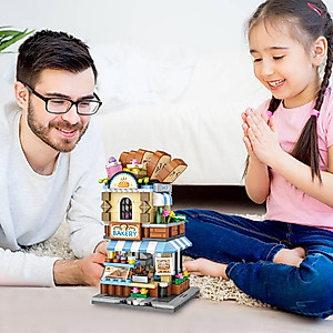 MEIEST Mini City Shop Street View Building Blocks Model Set,Creative DIY Simulation Architecture Collection Particle Construction Building Bricks Toy for Kids Adult Home Decor (Bakery)