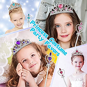 30 Pcs Princess Dress up Accessories Including Sequins Tutu Skirt Layered Stars Ballet Dance Dress Princess Tiara Crown Wand Birthday Party Favors for Girls