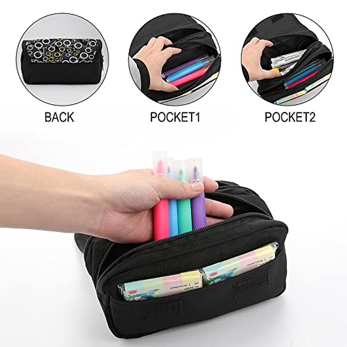 Bike Bicycles Pattern Large Capacity Pencil Case Multi-Slot Pencil Bag Portable Pen Storage Pouch with Zipper
