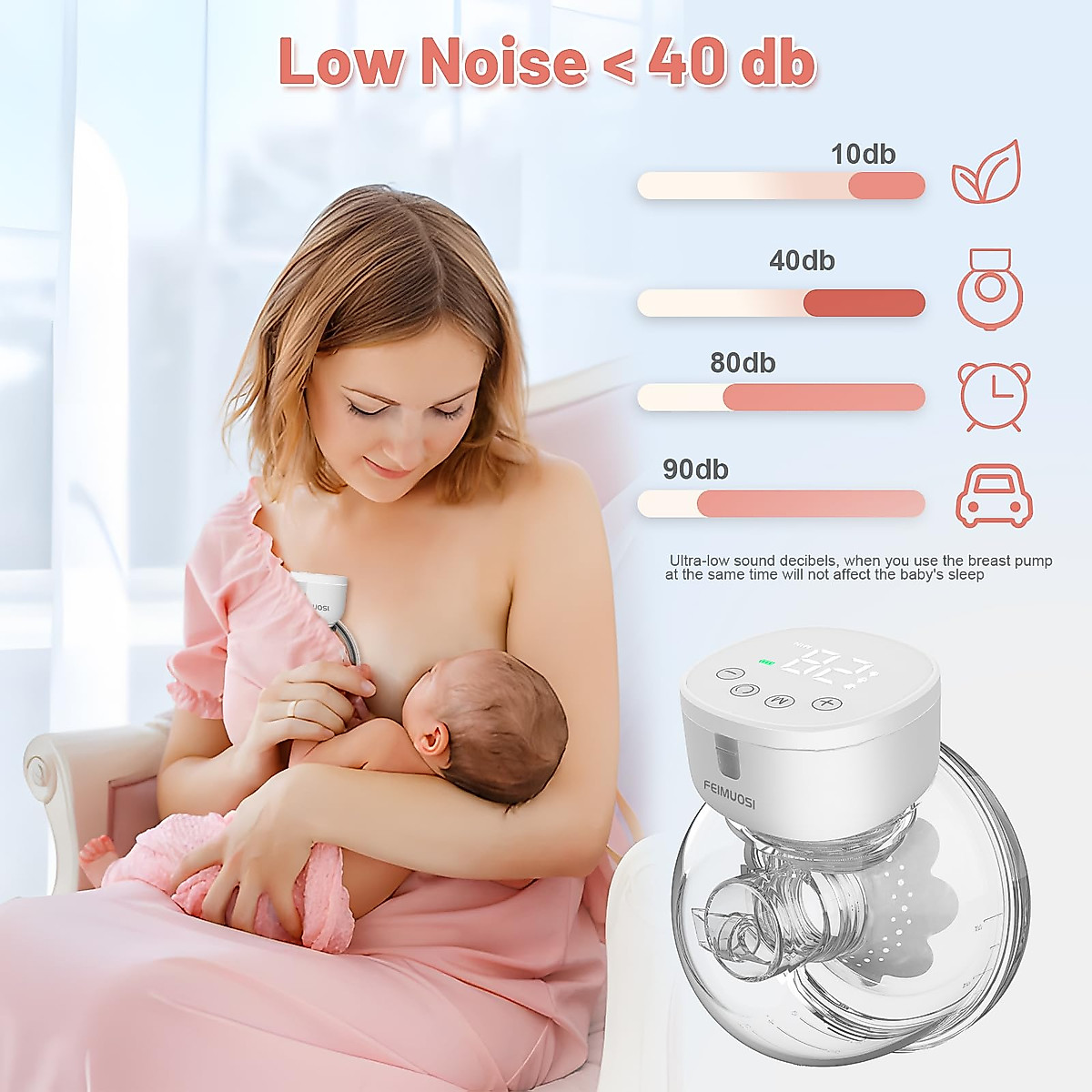 Wearable Breast Pump Hands Free: Portable Electric Breast Pumps with 24mm Flange 3 Modes 9 Levels Leak-Proof Massage Function Single Rechargeable Wireless Low Noise Painless Breastfeeding Pump