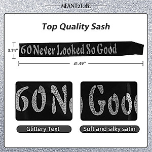 60th Birthday Sash & Tiara Set for Women - 60 Never Looked So Good Glitter Sash - Waves Rhinestone Silver Tiara - Gift for 60th Celebration Decorations, and Accessories