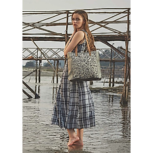 Myra Bag Leaf Print Cowhide & Upcycled Canvas Tote Bag S-1140