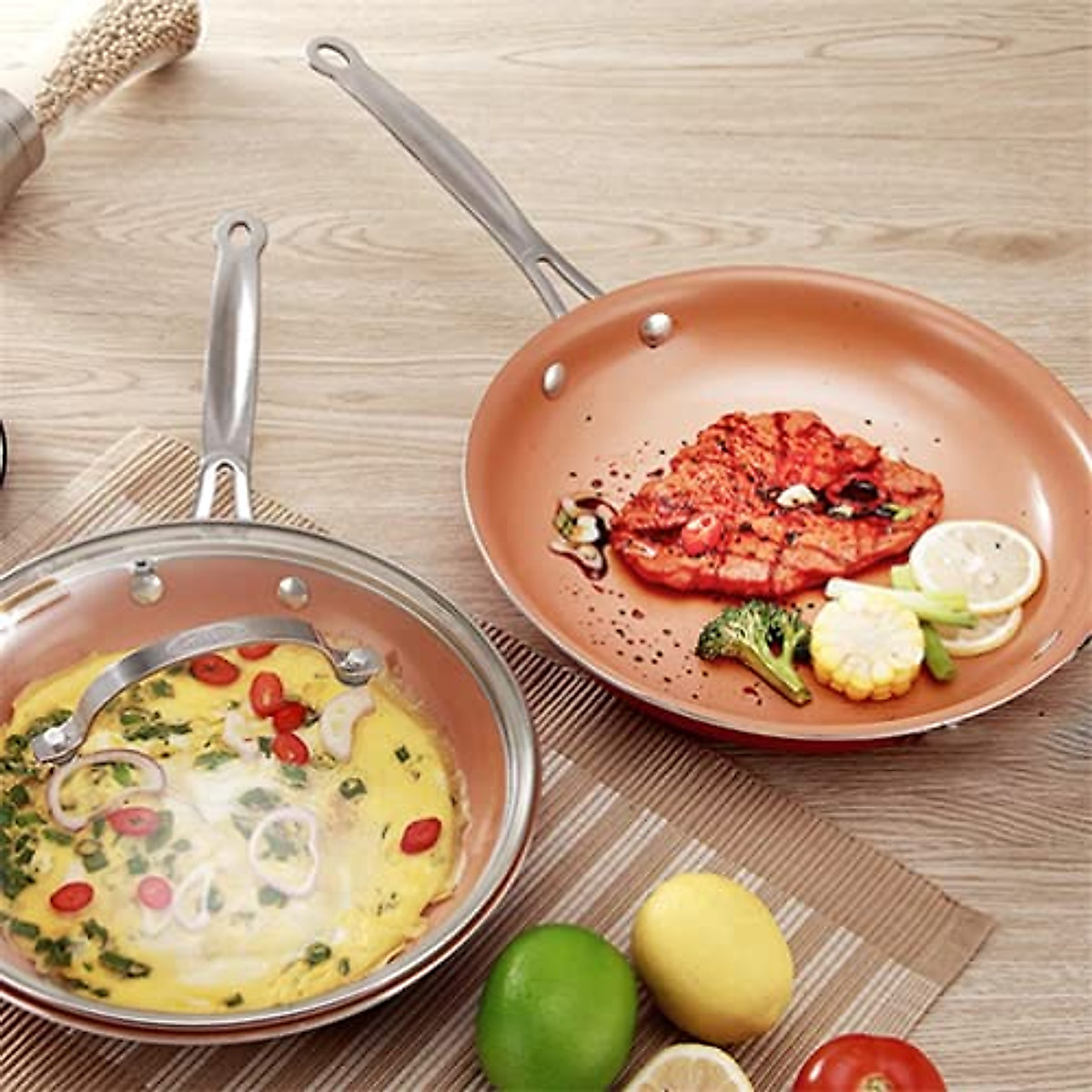 COOKUFO Nonstick Copper Pan Set - 12 inch(28cm), Frying Pan Set, Fry Pan Set with Induction Base & Stainless Steel Handle, Suitable for Cooking Saute Vegetables, Steaks (12inch)