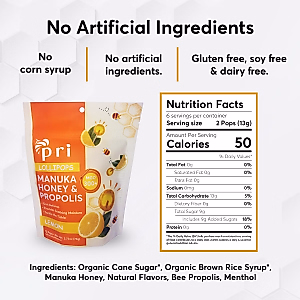 P.R.I Manuka Honey Lollipops with Propolis, Certified MGO 300+ - Throat Soothing, Lemon Flavor, (24 Lollipops, 5.46oz)