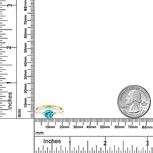 Gem Stone King 10K Yellow Gold Swiss Blue Topaz and White Created Sapphire Solitaire Engagement Ring For Women (0.93 Cttw, Round 6MM, Gemstone November Birthstone, Size 8)