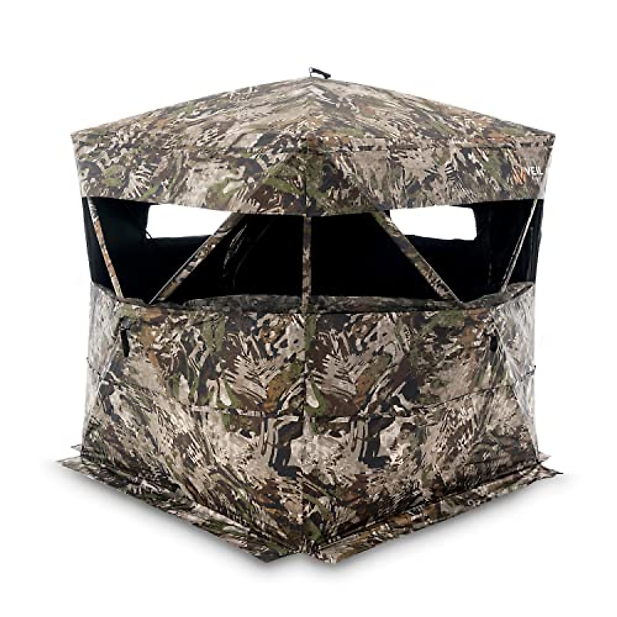VEIL CAMO VC180 3-Person Hub Blind with Panoramic Windows – Ground Blind for Deer & Turkey Hunting, 180-Degree Panoramic Window, Water Resistant, Durable & Heavy-Duty Design, Silent Closure Door