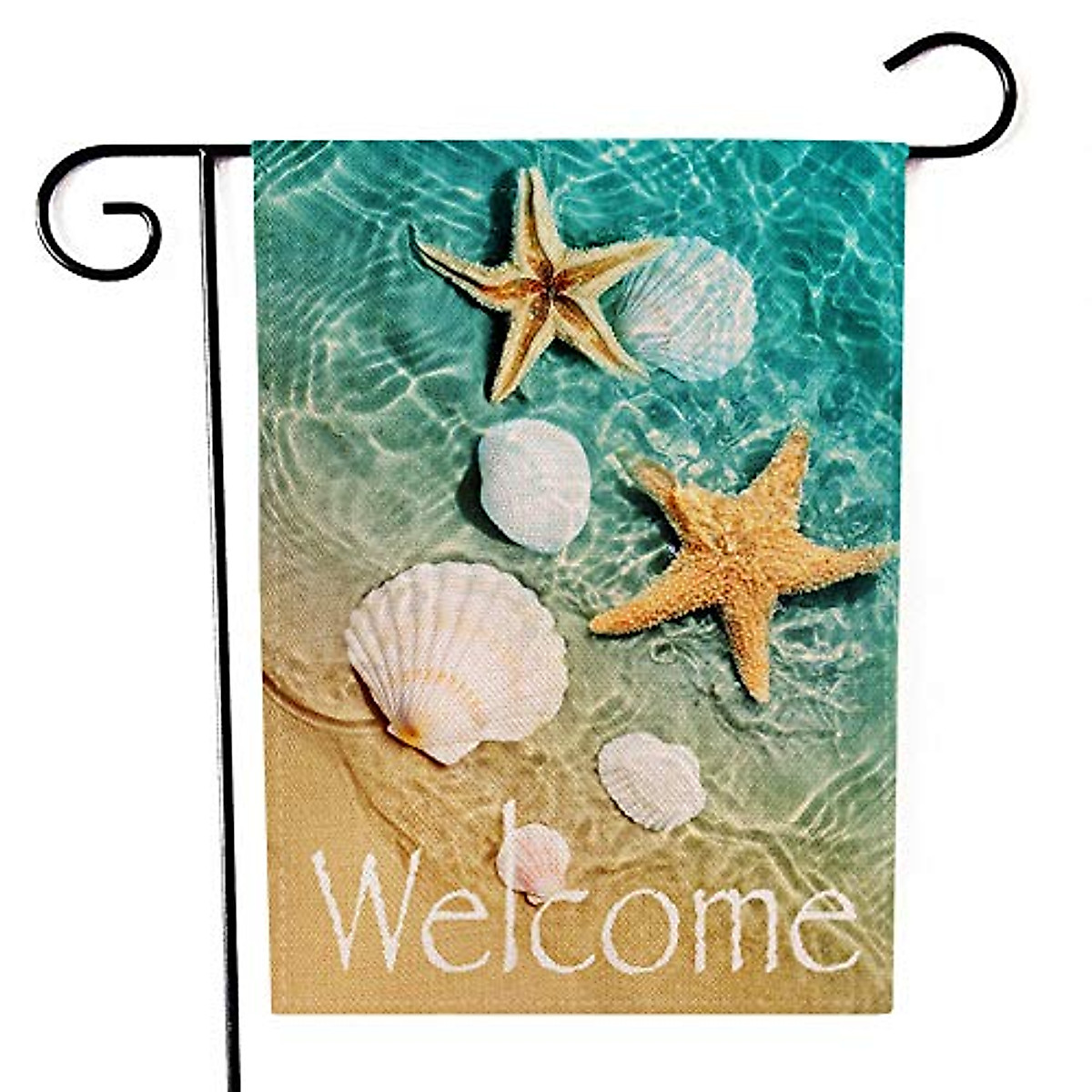 Welcome Beach Garden Flag Starfish and Seashell Double Sided Decorative Sea Small Summer Fall Yard Decor Flags for Outdoor Decoration 12 X 18 Inch