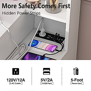 PAKASEPT Vanity Set with Lighted Mirror, 43'' Makeup Vanity with Charging Station, Vanity Desk with 9PCS LED Bulb, Storage Shelves, 7 Drawers for Bedroom(No Stool)