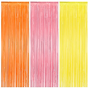 3pcs Foil Curtain Backdrop, Fringe Tinsel Curtain Party Decorations, Glitter Groovy Streamers Bachelorette for Birthday Party Streamer Backdrop for Party Birthdays Graduations Anniversary
