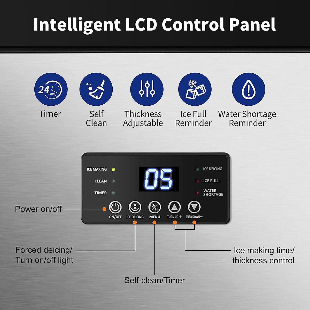 Commercail Ice Maker 130Lbs/24H with 35Lbs Ice Capacity,Upgraded 15" Wide Under Counter Ice Machine 45Pcs Ice Cubes, Commercial Ice Machine Self Clean Stainless Steel Built-in or Freestanding