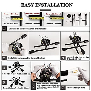 ASGYISA Semi Flush Mount Modern Ceiling Light Fixture， 6 Lights Black Vintage Matte Sputnik Chandelier Ceiling Lamp with E26 Bulb Base for Farmhouse Dining Room Living Room Bedroom Study Kitchen