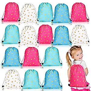 16 Pieces Star Goodie Bags for Kids Star Drawstring Party Favor Bags Birthday Party Favors Oxford Fabric Gift Bags Treat Backpack Bags for Girls Boys School Travel Baby Shower Party Supplies