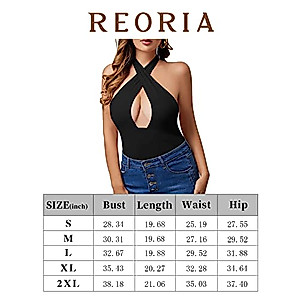 REORIA Women's Sexy Criss Cross Halter Neck Sleeveless Party Club Night Going Out Thong Bodysuits Tops White X-Large