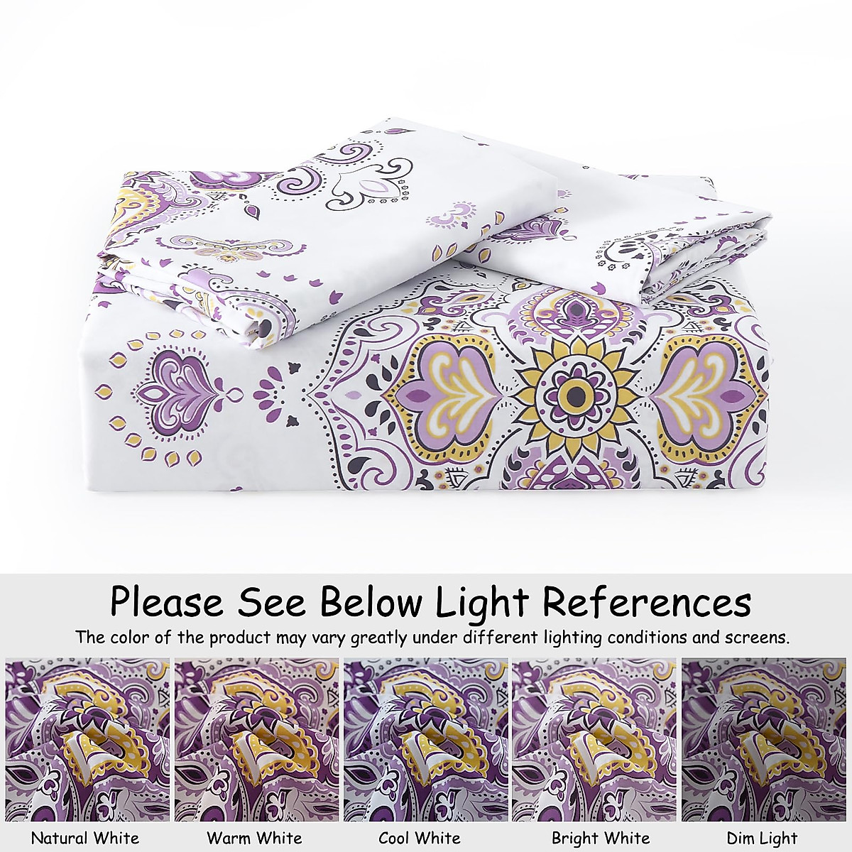 Bedduvit 100% Cotton Duvet Cover Queen Size - Purple Damask Queen Duvet Cover Set, Soft Cozy Paisley Pattern All Season Bedding Comforter Sets with Zipper Closure & 8 Ties (90"x90")