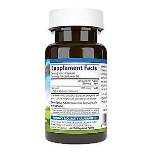 Carlson - Selenium, 200 mcg Yeast-Free, Prostate Health & Immune Support, Antioxidant, 60 Capsules
