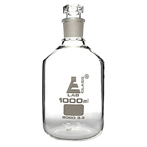 EISCO Reagent Bottle, Borosilicate Glass, Narrow Mouth with Interchangeable Hexagonal hollow glass Stopper - 1000ml Labs