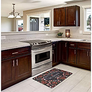 Chef Gear Floral Novelty Wellness Anti-Fatigue Kitchen Mat, Cooking & Standing Relief, Memory Foam & Skid-Resistant, 20" x 39", Brown Red