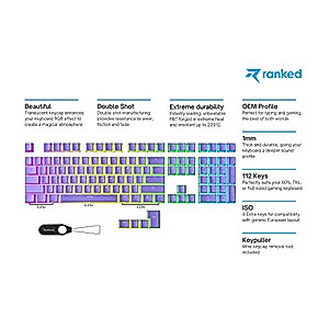 Ranked Pudding PBT Keycaps | 112 Double Shot Translucent ANSI US & ISO Layout | OEM Profile for RGB Mechanical Gaming Keyboard (Lavender)