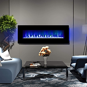 Top Space Wall Mount Fireplace 48 Inch Electric Fireplace with Remote Control Timer, Adjustable Log or Crystal Flame, 1500W, Black