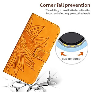 ONV Wallet Case for Oppo Realme 7 Pro - Sunflower Flip Leather Case with Embossment Card Slot Shockproof Kickstand Magnetic Wrist Cover for Oppo Realme 7 Pro [HT] -Yellow-
