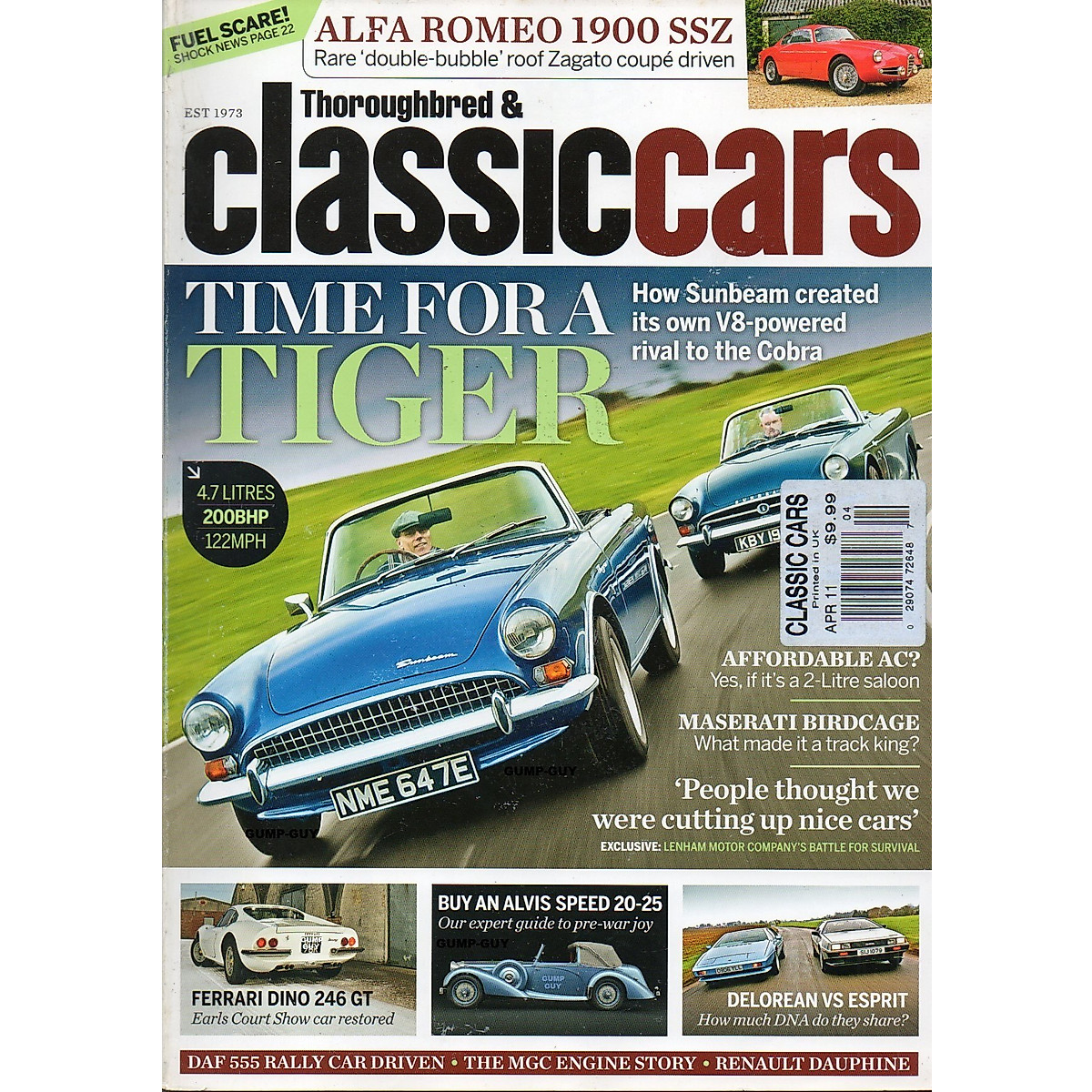 Thoroughbred & Classic Cars UK April 2011 Magazine TIME FOR A TIGER: HOW SUNBEAM CREATED ITS OWN V8-POWERED RIVAL TO THE CORBA Alfa Romeo 1900 SSZ: Rare 'Double-Bubble' Roof Zagato Coupe Driven