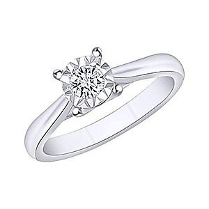AFFY 1/4 Carat Round White Natural Diamond Solitaire Engagement Wedding Ring In 10k Solid White Gold (0.25 Cttw) Ring Size-8