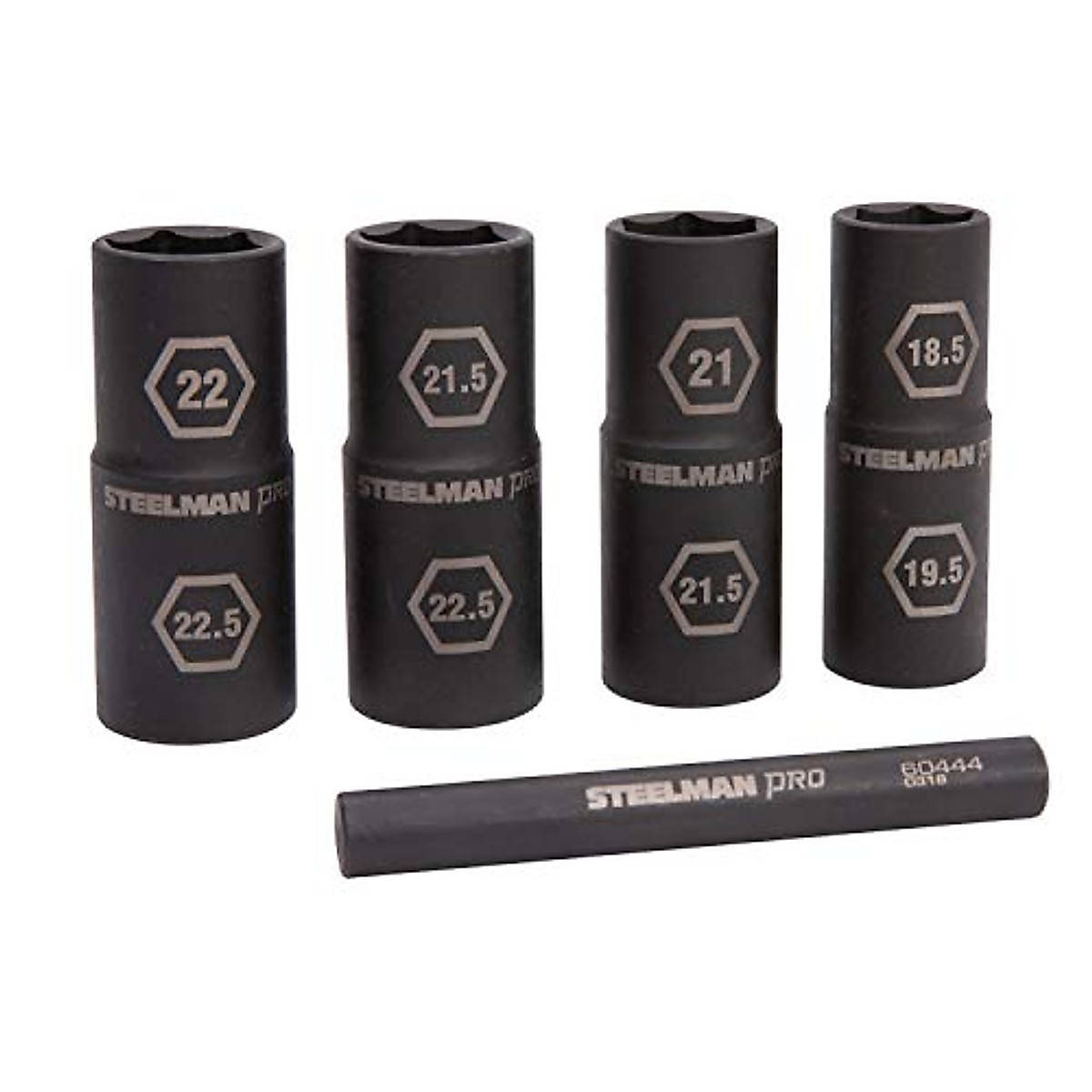 Steelman Pro 5-Piece 1/2-Inch Drive Metric 6-Point Thin Wall Impact Flip Socket and Knockout Bar Set with Half Sizes (18.5 x 19.5mm, 21 x 21.5mm, 22 x 22.5mm, and 21.5 x 22.5mm Sockets)