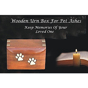SUPER QUALITY HANDICRAFTS INDIA Wooden Brass Paw Print Urns For Pet Ashes | Wood Cremation Urns For Cat and Dog Ashes | Decorative Urns | Funeral Urns | Keepsake Box