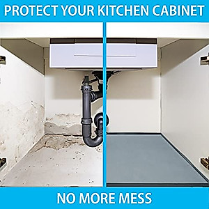 Pacific HKB Mats Under Sink Mat for Kitchen Waterproof - Silicone Under Sink Liner (34.25” x 22”) plus Organizer Tray - Under the Sink Mat for Kitchen Cabinet - Versatile Under Sink Tray - Gray