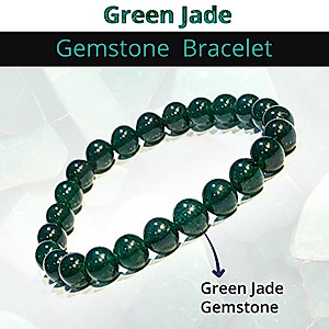 Natural Green Jade Bead Bracelet – Healing Crystal Bracelet for Women, Men, and Teens – 8mm Round Beaded Bracelets – Bring, Good Luck, Wealth, Prosperity – Unisex Stretch Gemstone Protection Bracelet