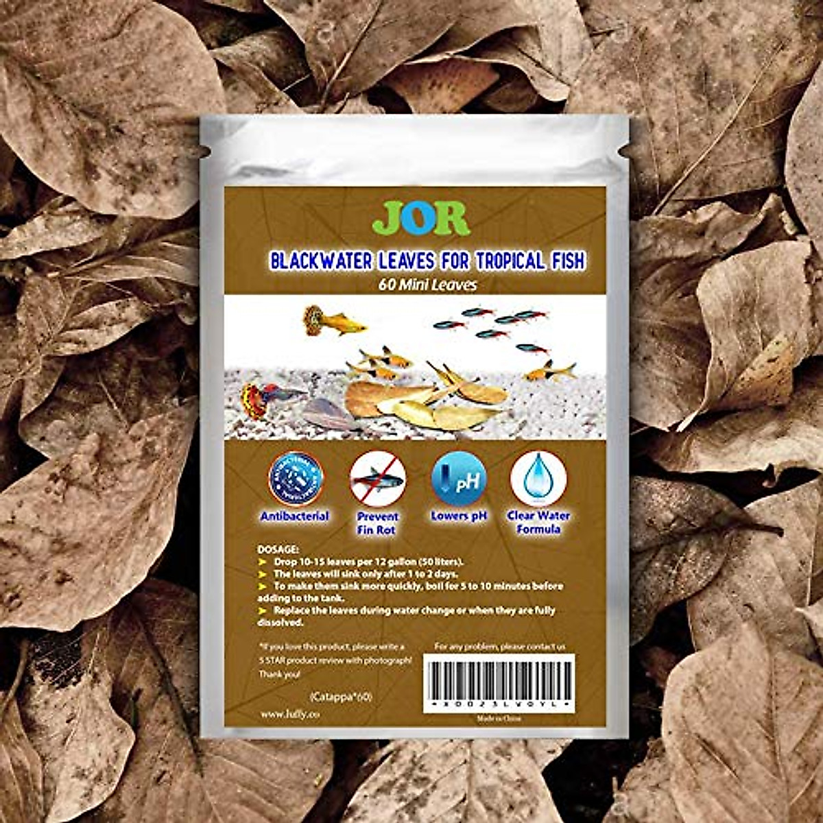 JOR 60 Pack Mini Catappa Indian Almond Leaves for Neon Tetra, Dried Leaf for Spawning, Perfect Hiding Spot, Create Brackish Habitat for Tropical Fish Like Guppy, Platy, Tiger Barb, Discus, Gourami