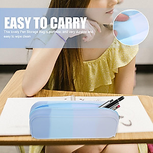 Silicone Pencil Case Pouch Bag Candy Color Pencil Case Cute Pen Case Silicone Pencil Case Small Cute Aesthetic Zipper Pencil Pouch for Travel Cosmetics Makeup Sky-blue