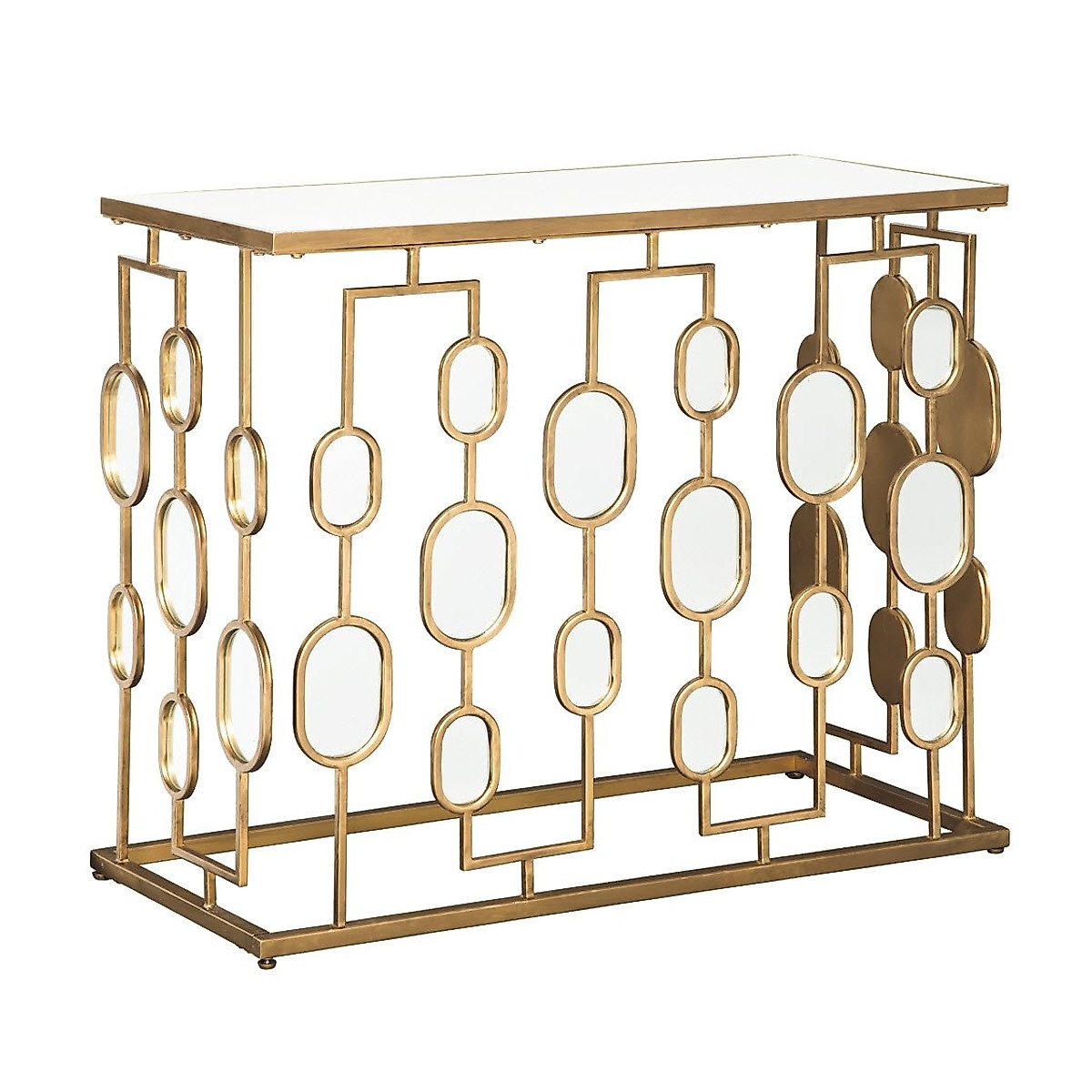 Signature Design by Ashley Majaci Retro Mirrored Glass Top Console Table, Gold Finish