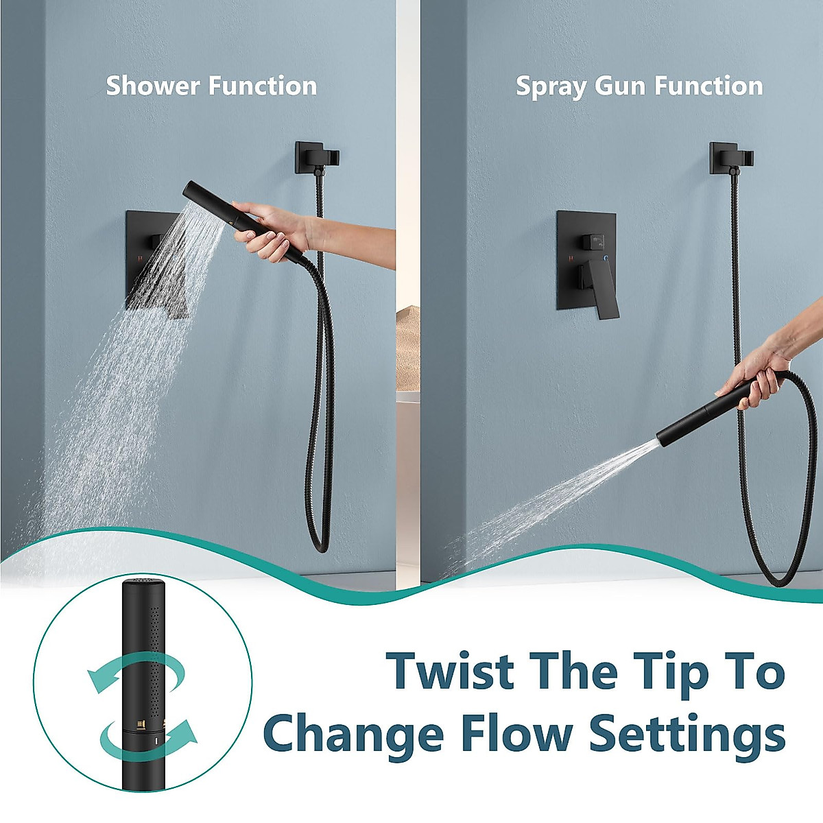 Aolemi Shower System with Rainfall Shower Head and Handheld,High Pressure Shower Faucet Set Fixture Combo with 2 in 1 Handheld Spray Rough-in Valve Included,Wall Mount 12 Inch Matte Black