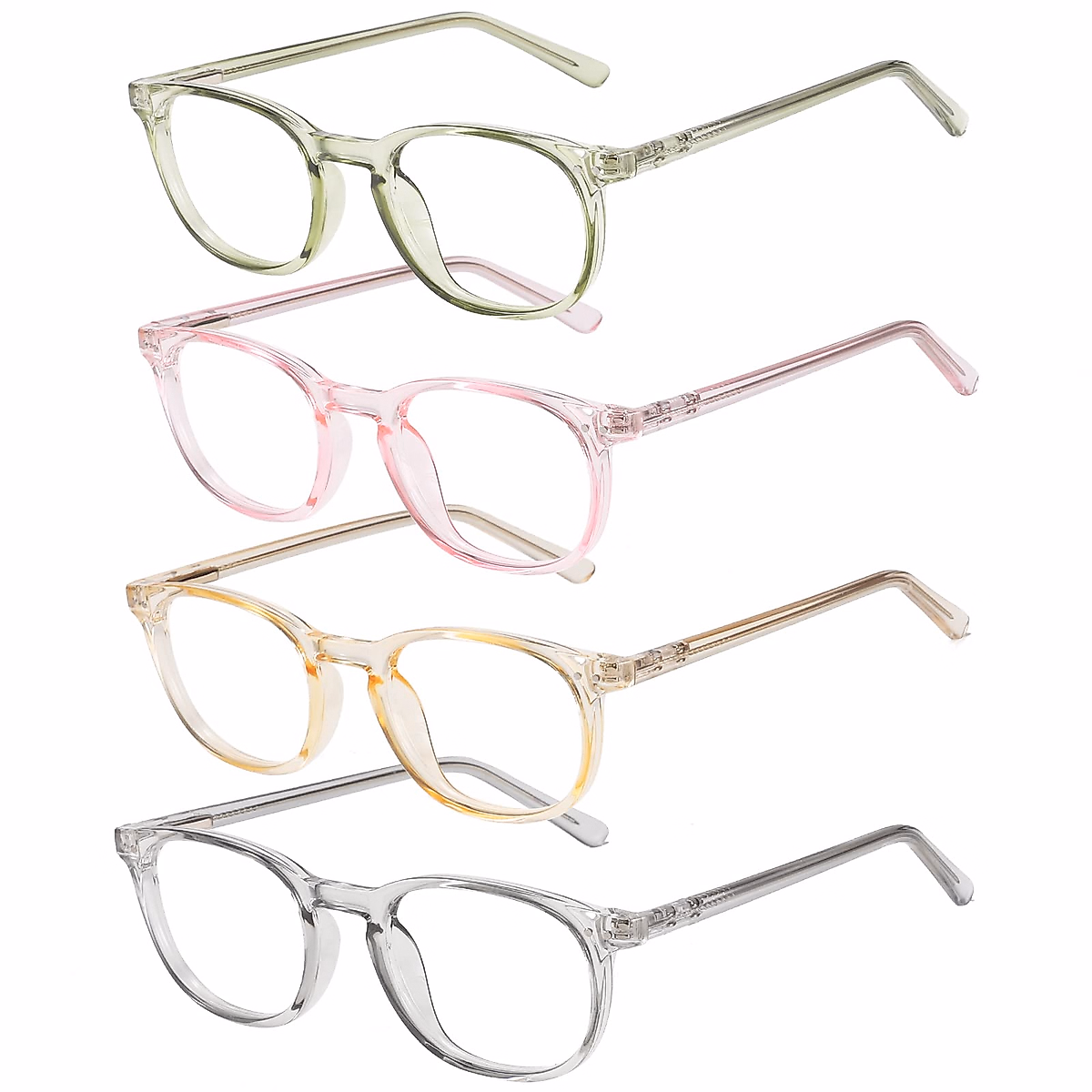 KSSESSE 4 Pack Reading Glasses for Women Men Blue Light Blocking Oval Readers with Spring Hinge 1.75