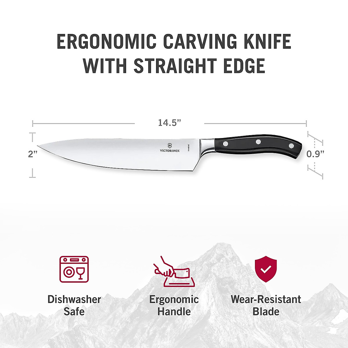 Victorinox Grand Maitre Chef's Knife - Kitchen Knife for Cutting Meat, Vegetables & Fruit - Modern Slicing Knife for Cooking - Black Handle, 8.5"