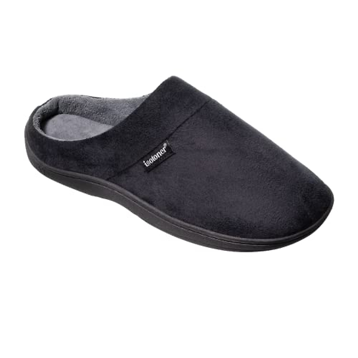 isotoner Men's Classic Microterry Slippers, Fuax Microsuede Black, 9.5-10.5