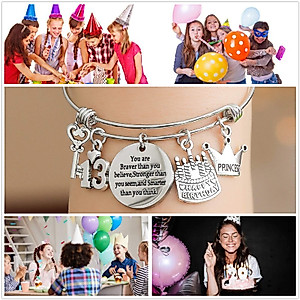 Miss Pink 13th Birthday Jewelry Gifts for Her Stainless Steel Expandable Bangle 13 Year Old Charm Bracelets for Daughter Granddaughter