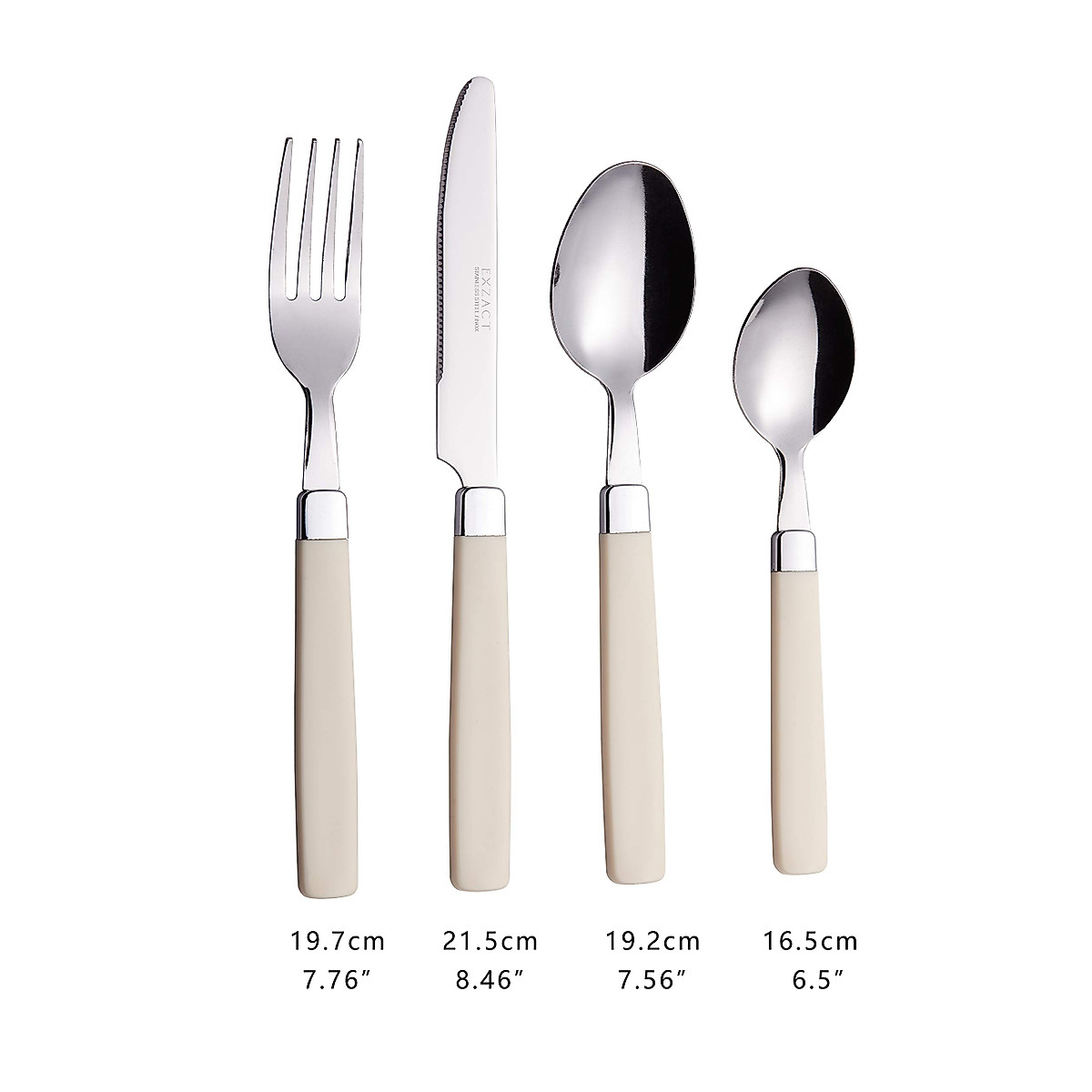 EXZACT Cutlery Set 16pcs Stainless Steel - Coloured Handles - 4 x Forks, 4 x Knives, 4 x Table Spoons, 4 x Tea Spoons - WF23 Cream
